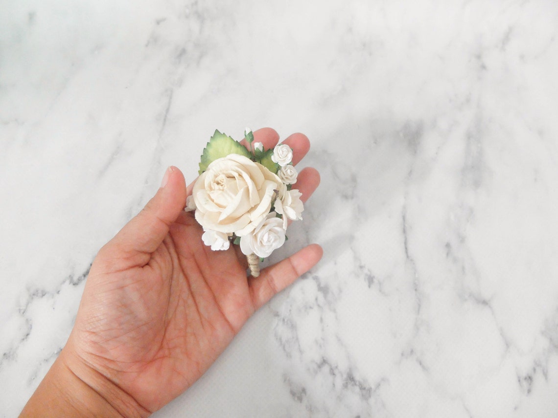 Ivory Cream White Flower Boutonniere, Buttonhole, Wedding Accessories ...