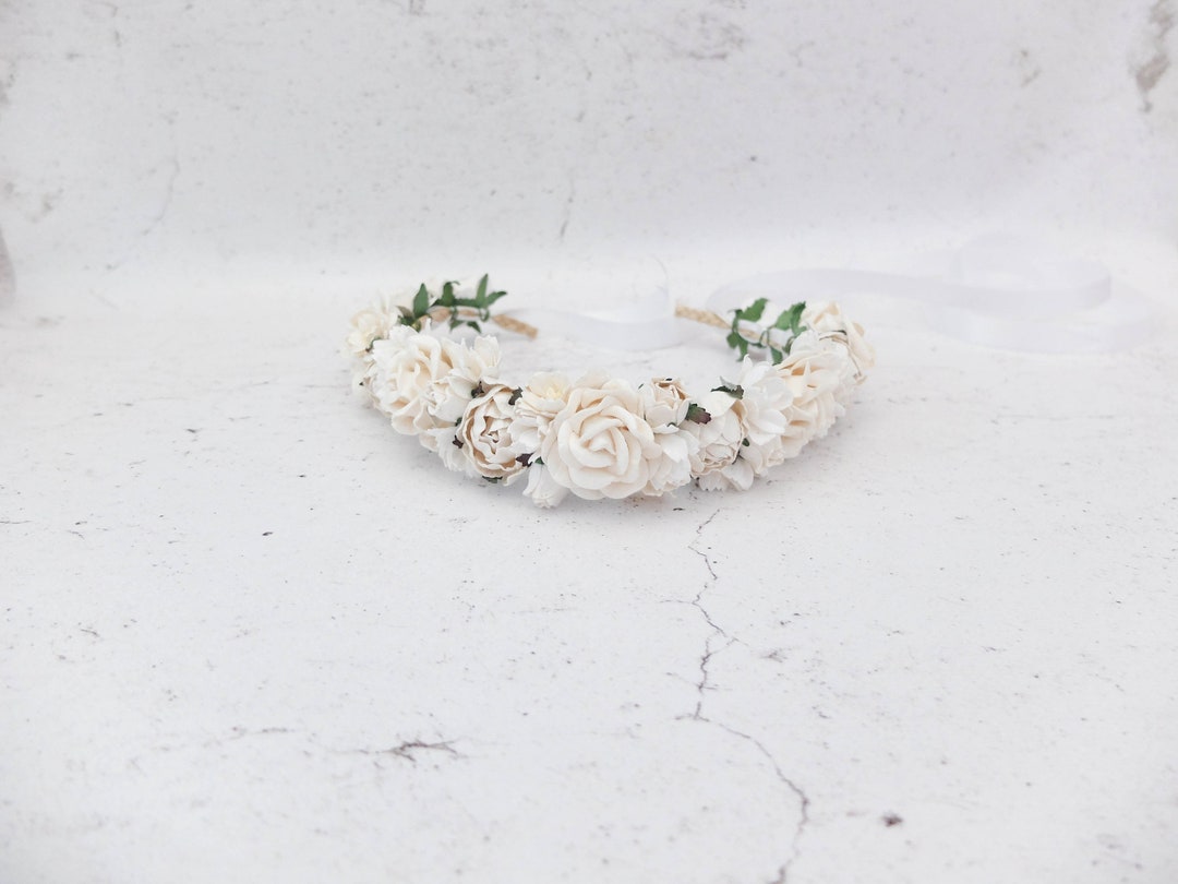 White Cream Ivory Wedding Flower Crown, Wedding Head Wreath, Bridesmaid ...