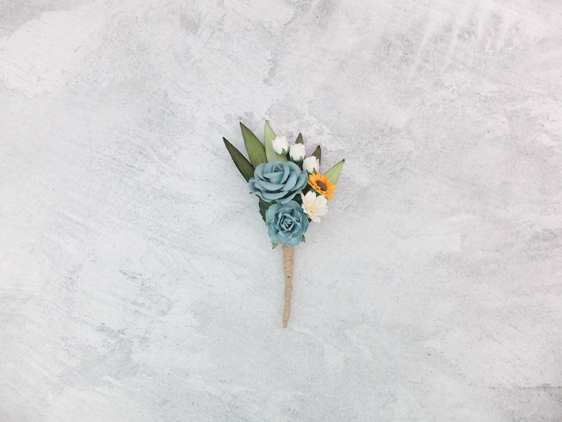 Teal Flower Boutonniere, Buttonhole, Sunflower Wedding Accessories Prom ...