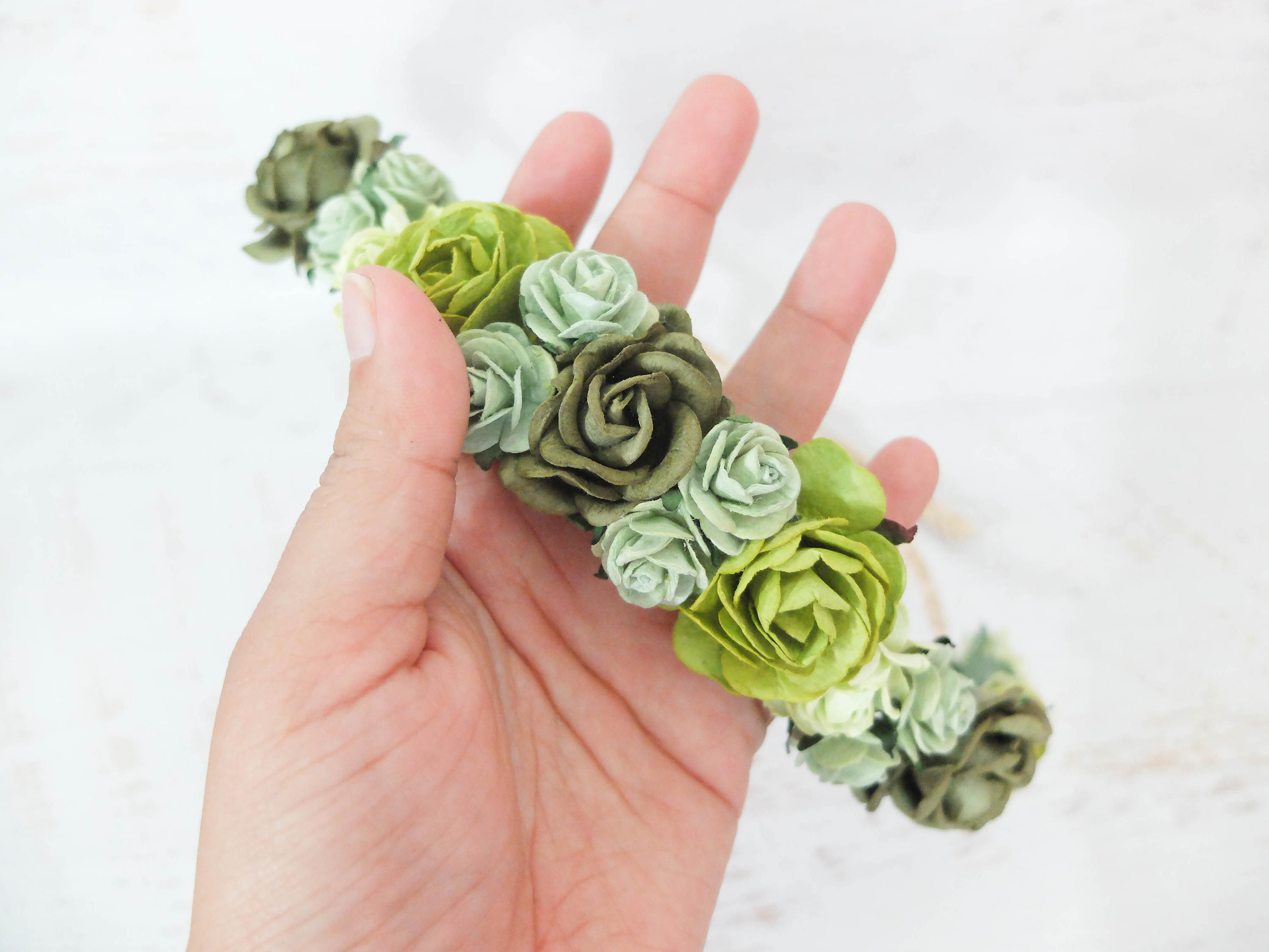 Green Flower Crown Rose Headpiece Hair Garland Floral Hair | Etsy
