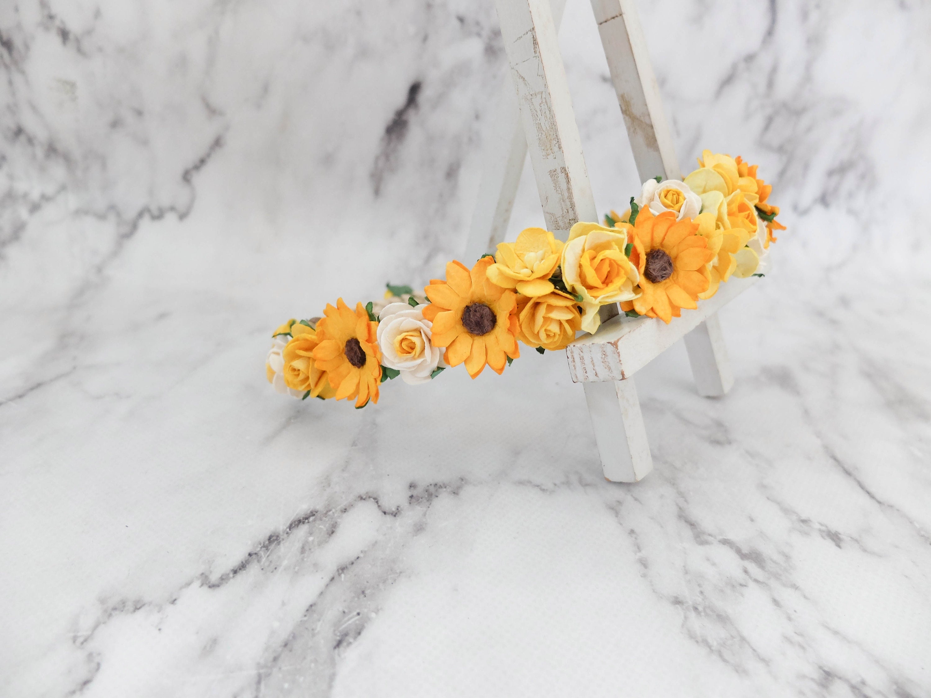 Sunflower and Yellow Flowers Crown Wedding Floral Headpiece - Etsy