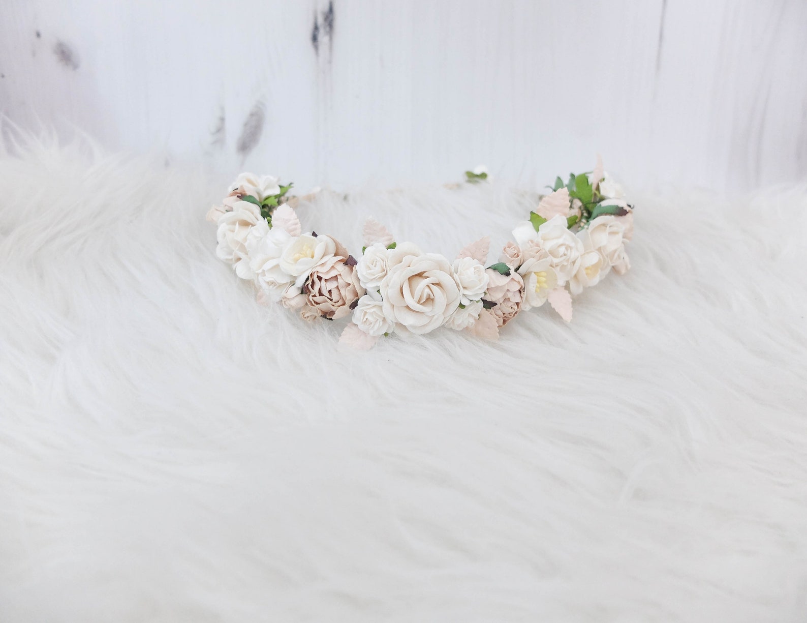 Champagne White Ivory Wedding Flower Crown, Floral Head Wreath ...