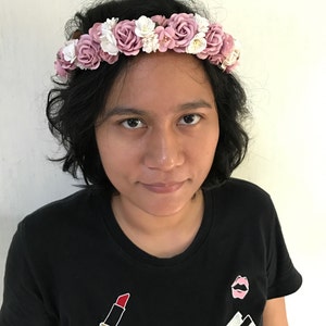 Floral Crown, Dusty Pink White Flower Crown, Floral Head Wreath ...