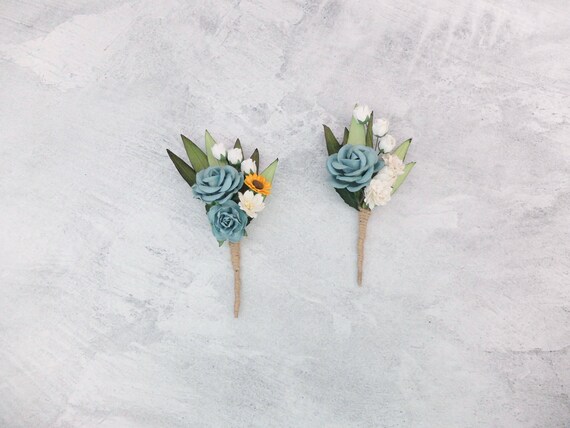 Teal Flower Boutonniere Buttonhole Sunflower Wedding - Etsy