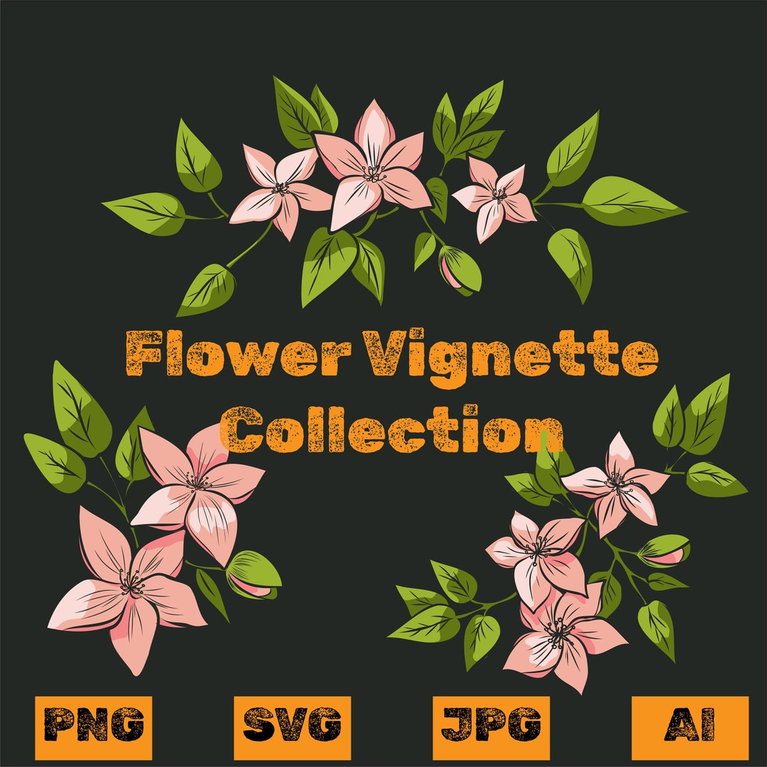 Flower Vignette Collection, JPG, SVG, PNG, Illustrator, Habd-drawn ...