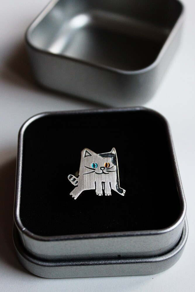 Handmade Sterling Silver Cat Ring CATHY Hand Painted Hand - Etsy