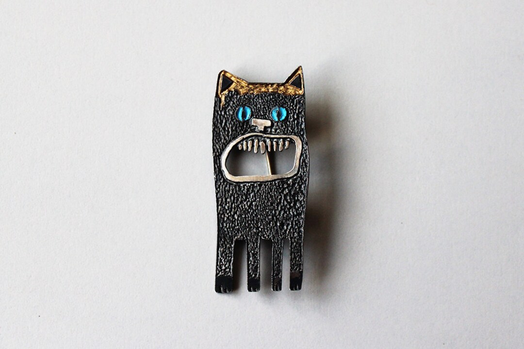 Handmade Sterling Silver Cat Brooch Pin MARCY Patinated - Etsy