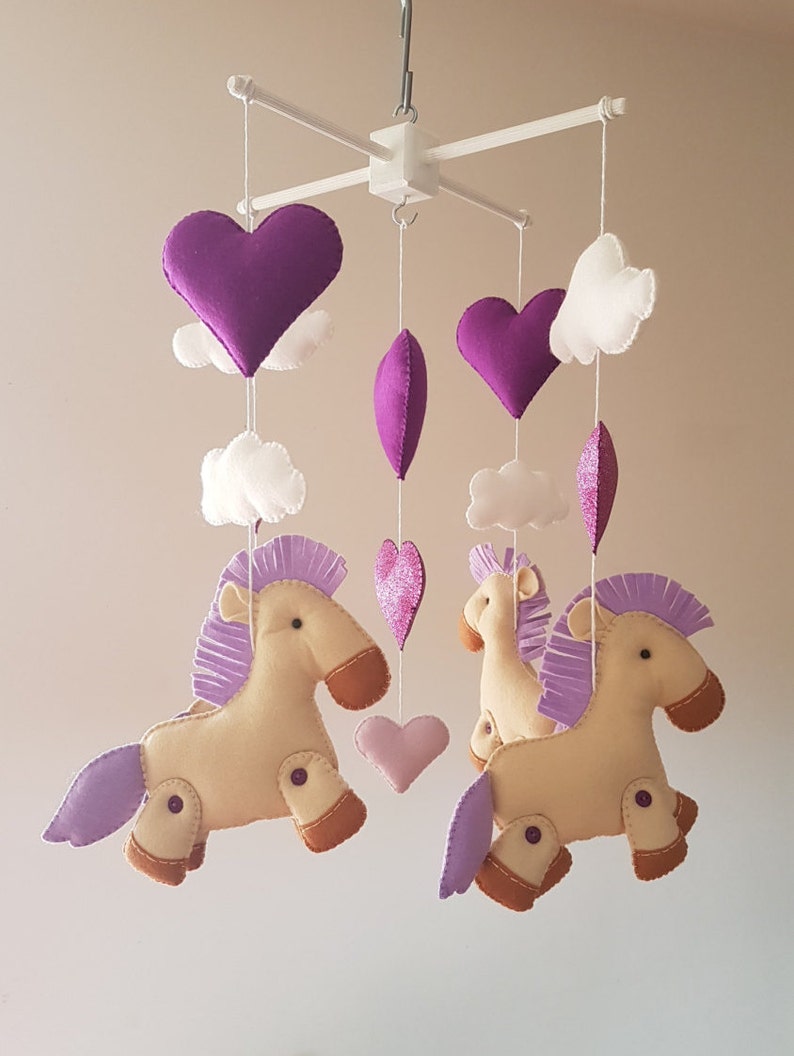 Baby Mobile Pony Mobile Hearts and Clouds Mobile Crib - Etsy UK