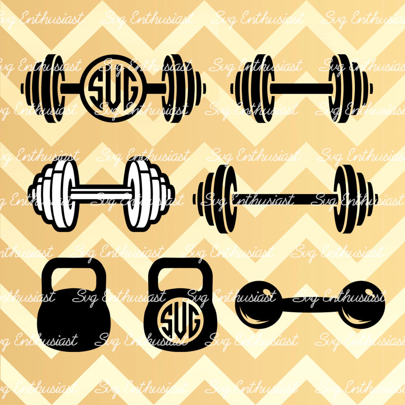 Crossfit Weights SVG Barbell SVG Kettlebell Monogram SVG - Etsy