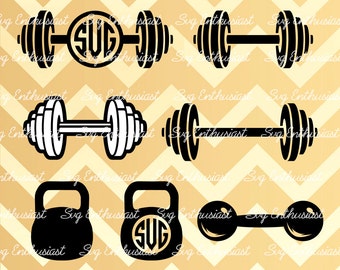 Barbell Svg, Barbell Monogram Svg, Dumbbell Svg, Kettlebell Svg ...