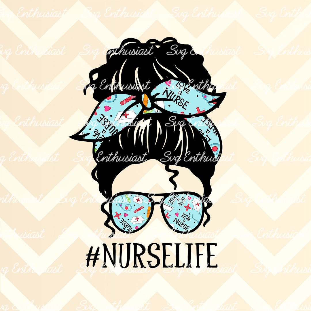 Nurse Life Curly Hair PNG, RN Skull Digital Download, Nurse Headband ...