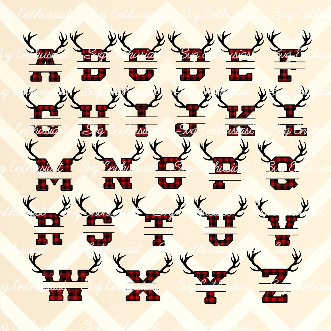 Reindeer Buffalo Plaid Letters PNG, Monogram Frame Alphabet PNG Digital ...