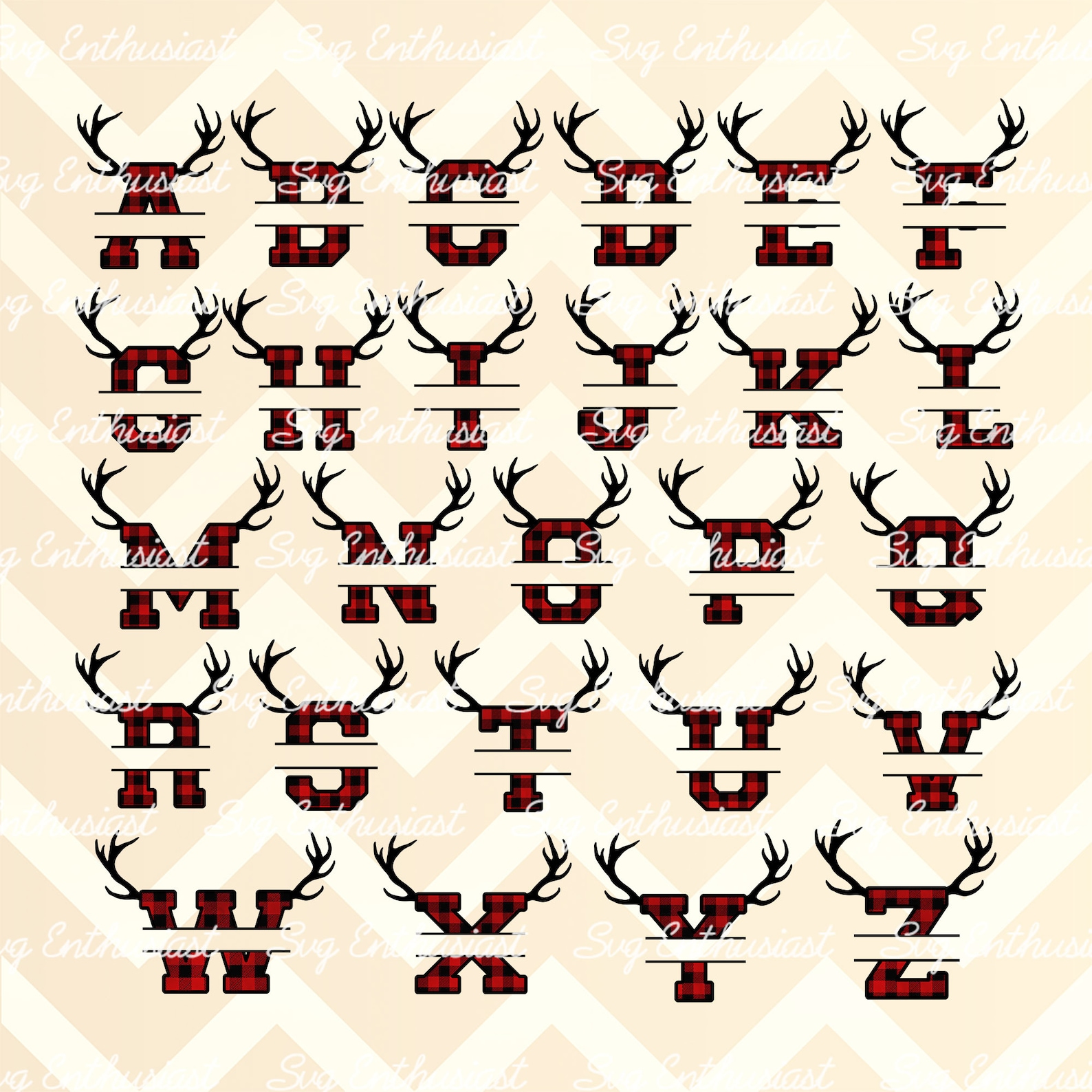 Reindeer Buffalo Plaid Letters PNG, Monogram Frame Alphabet PNG Digital ...