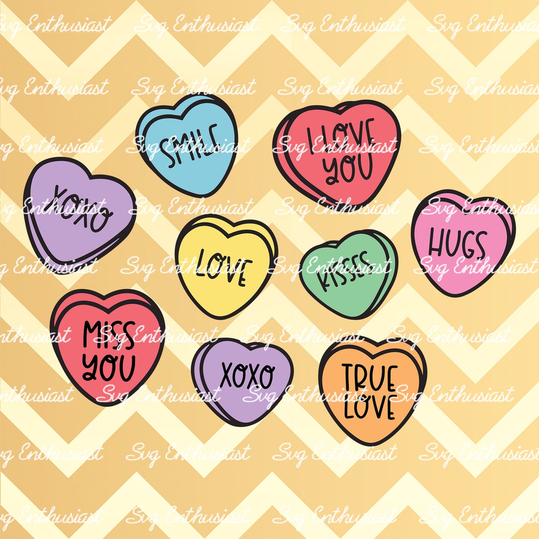 Candy Hearts Svg Bundle, Valentine's Day Heart Svg, Conversation Hearts ...
