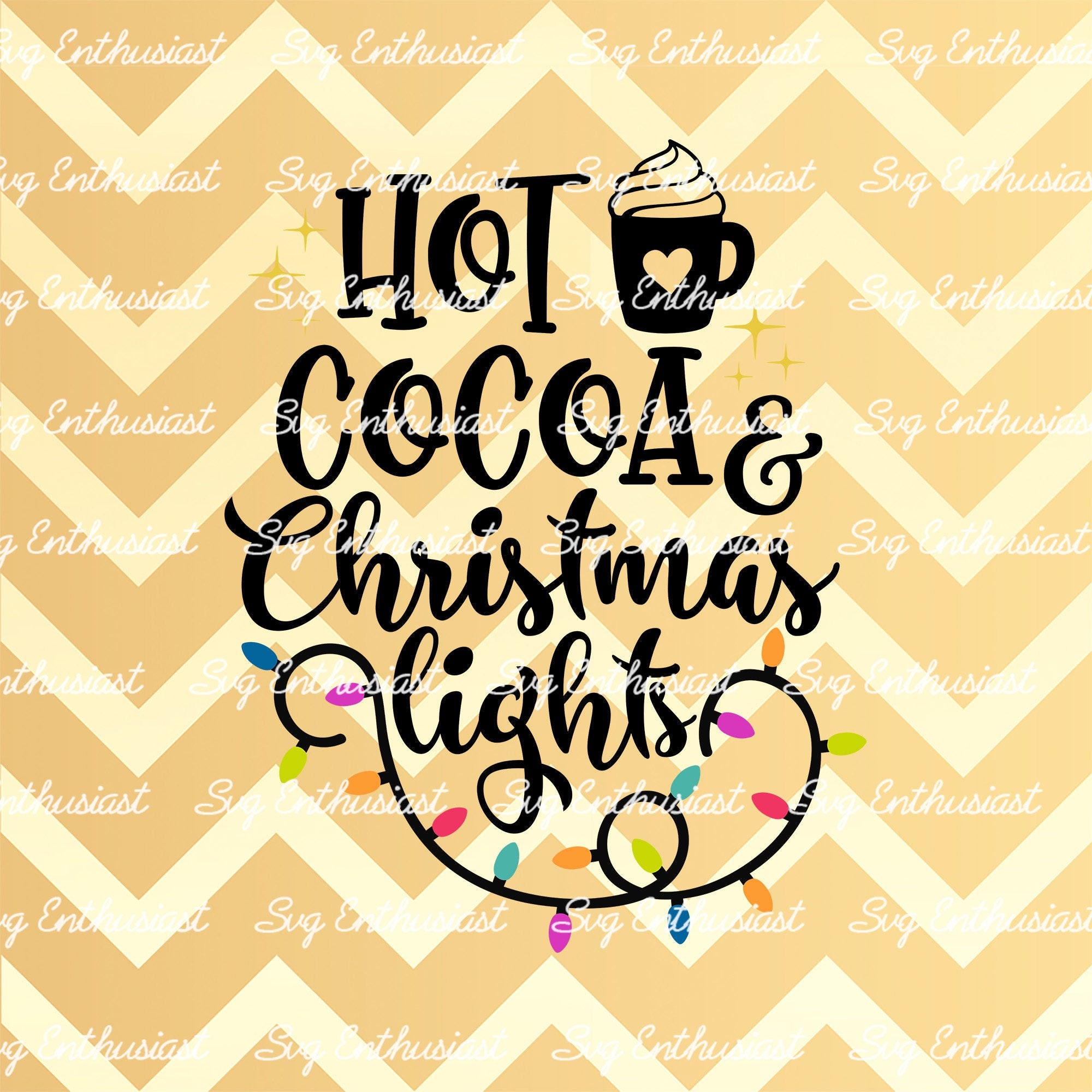 Hot cocoa and Christmas lights SVG Christmas SVG Xmas Svg | Etsy