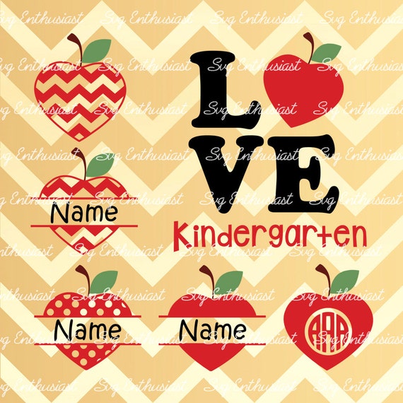 Love Kindergarten SVG School SVG Apple Svg Apple Monogram | Etsy