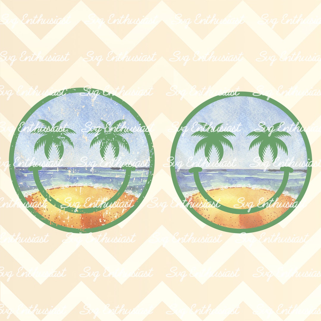Beach Palm Tree Smile Face PNG, Retro Png, Distressed Palm Tree Smile ...