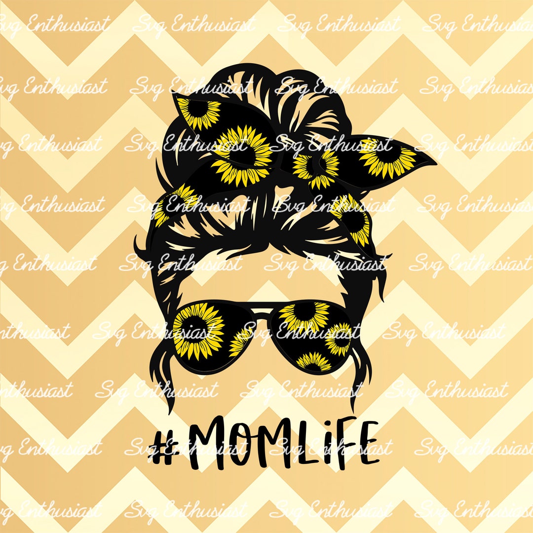 Mom Life Sunflower Messy Bun SVG, Layered Mom Bun Headband SVG ...