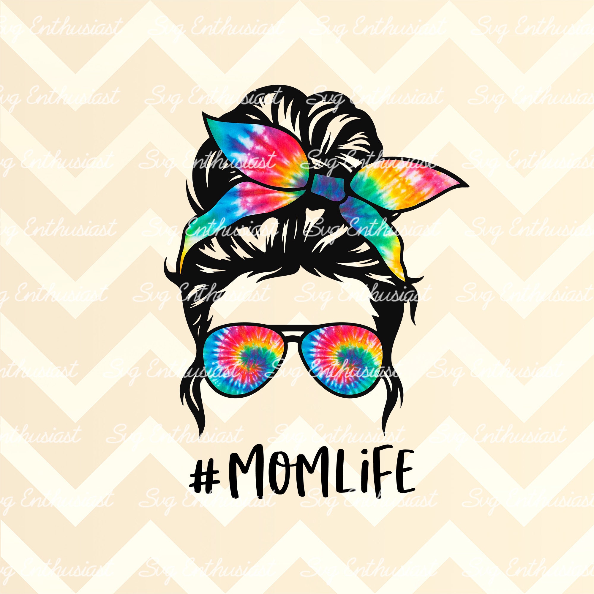 Home & Living PNG File Messy Mom Life Bun Tie Dye Digital Art Wall ...