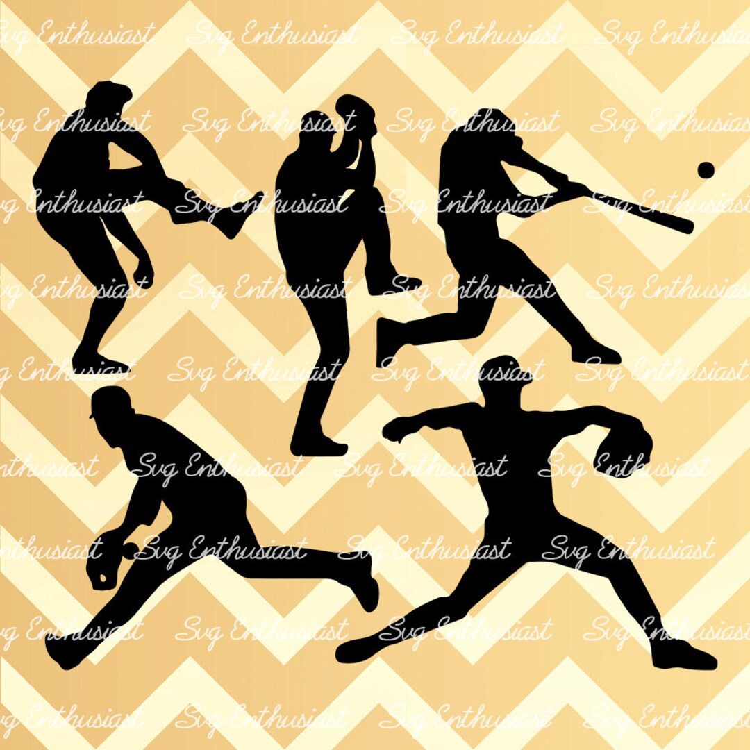 5 Baseball Players SVG Cut Files, Baseball Silhouette Svg, Cricut, Dxf ...