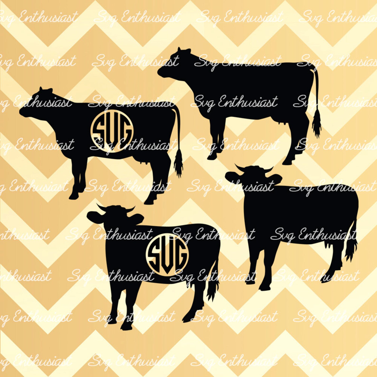 Cow Silhouette Bundle SVG Cow Svg Cow Monogram Frames SVG - Etsy
