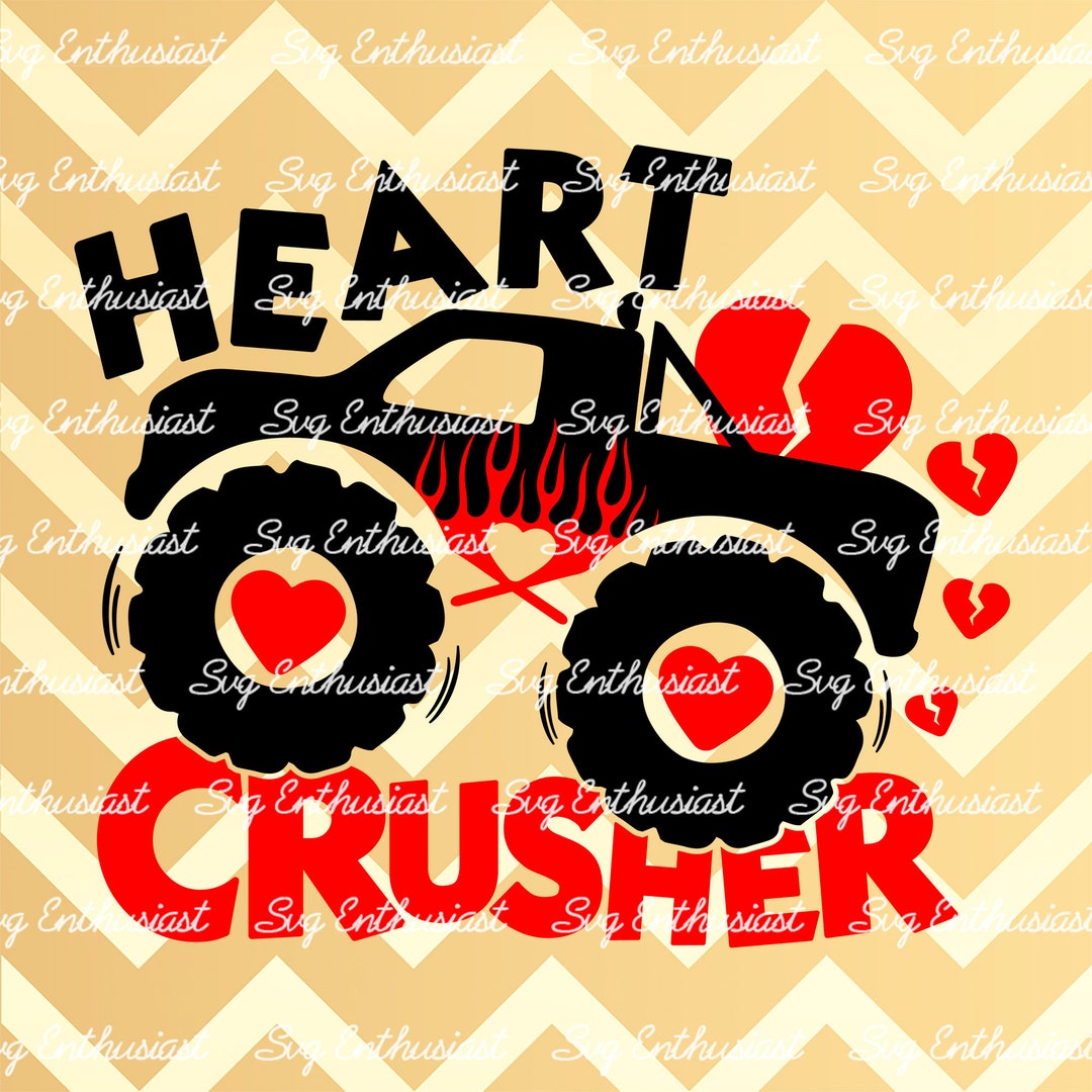 Valentine's Day Monster Truck SVG, Heart Crusher SVG, Valentine Boy Svg ...
