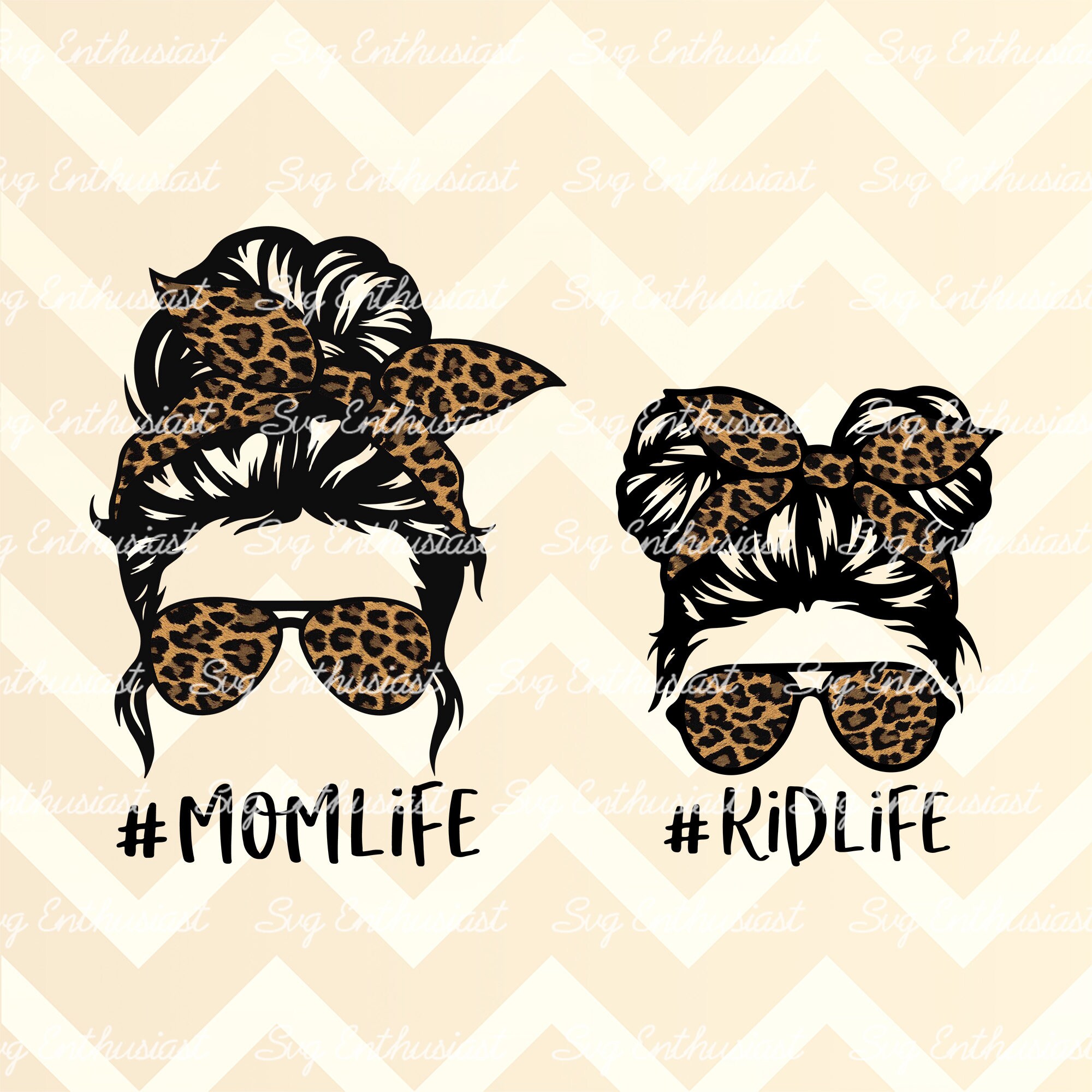 Matching Mom Life Kid Life Leopard PNG, Mom Messy Bun PNG Digital ...