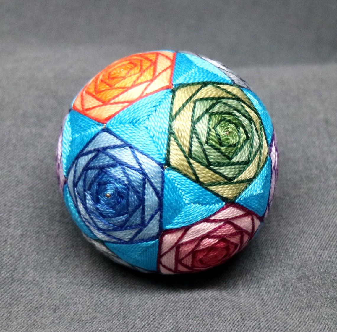 3 Inch Diameter Japanese Temari Ball embroidered Ornamental Ball, Multi ...