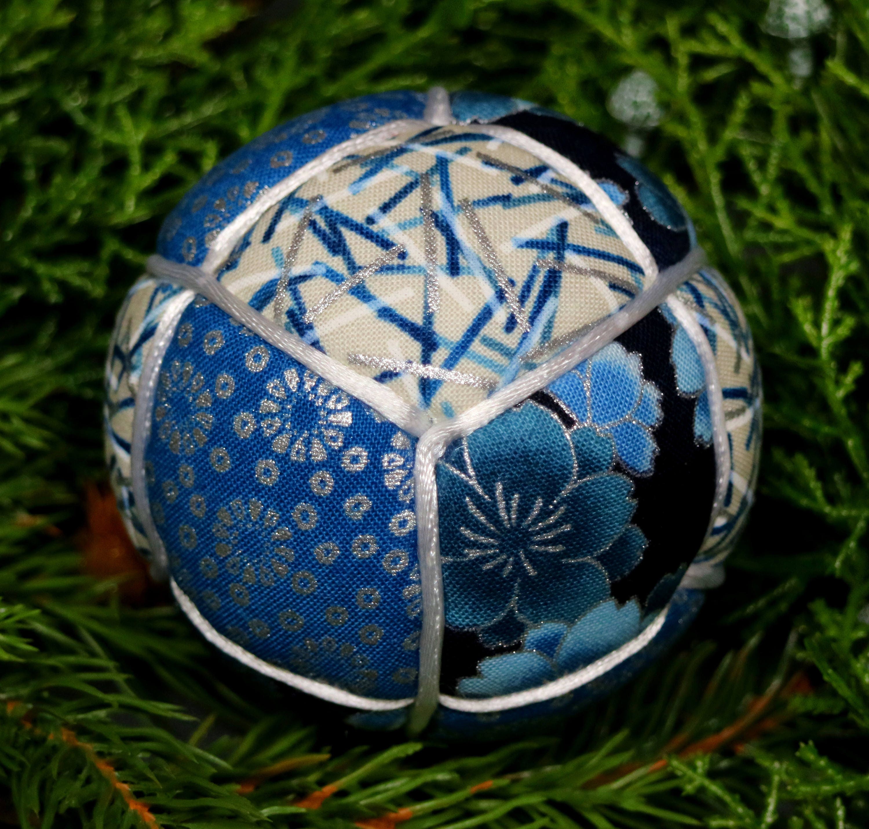 3 Inch Diameter Japanese Kimekomi Ball (quilted Ornamental Ball), Blue ...
