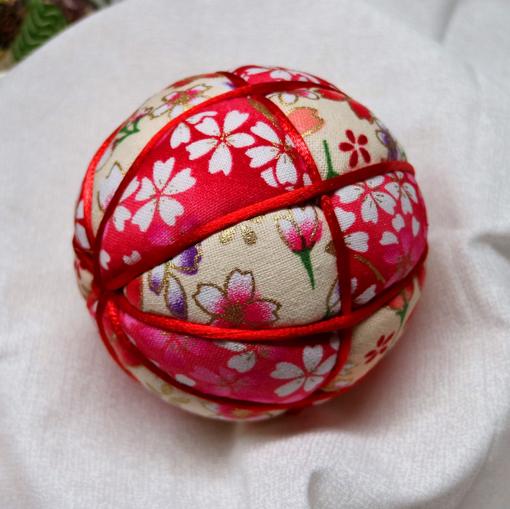 3 Inch Diameter Japanese Kimekomi Ball (quilted Ornamental Ball), Red ...