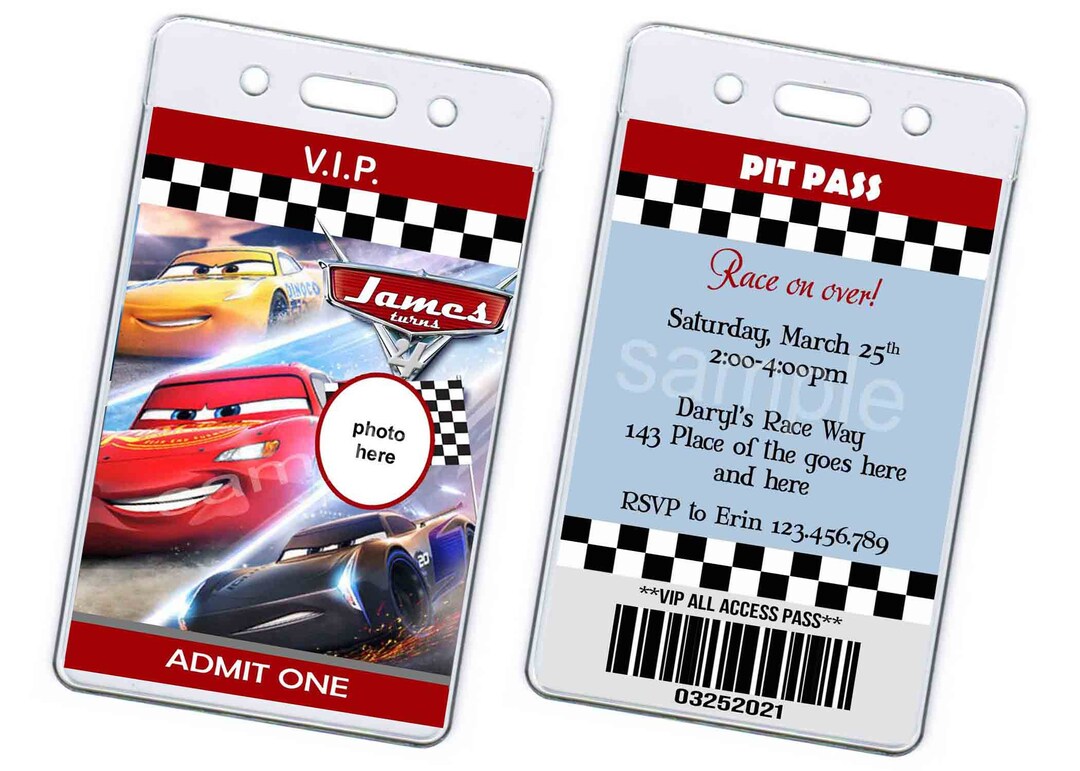 Disney Cars PIT PASS Birthday Invitation. Disney Cars Pit Pass ...