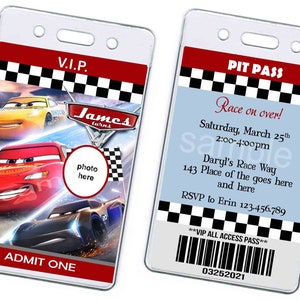 Disney Cars PIT PASS Birthday Invitation. Disney Cars Pit Pass ...