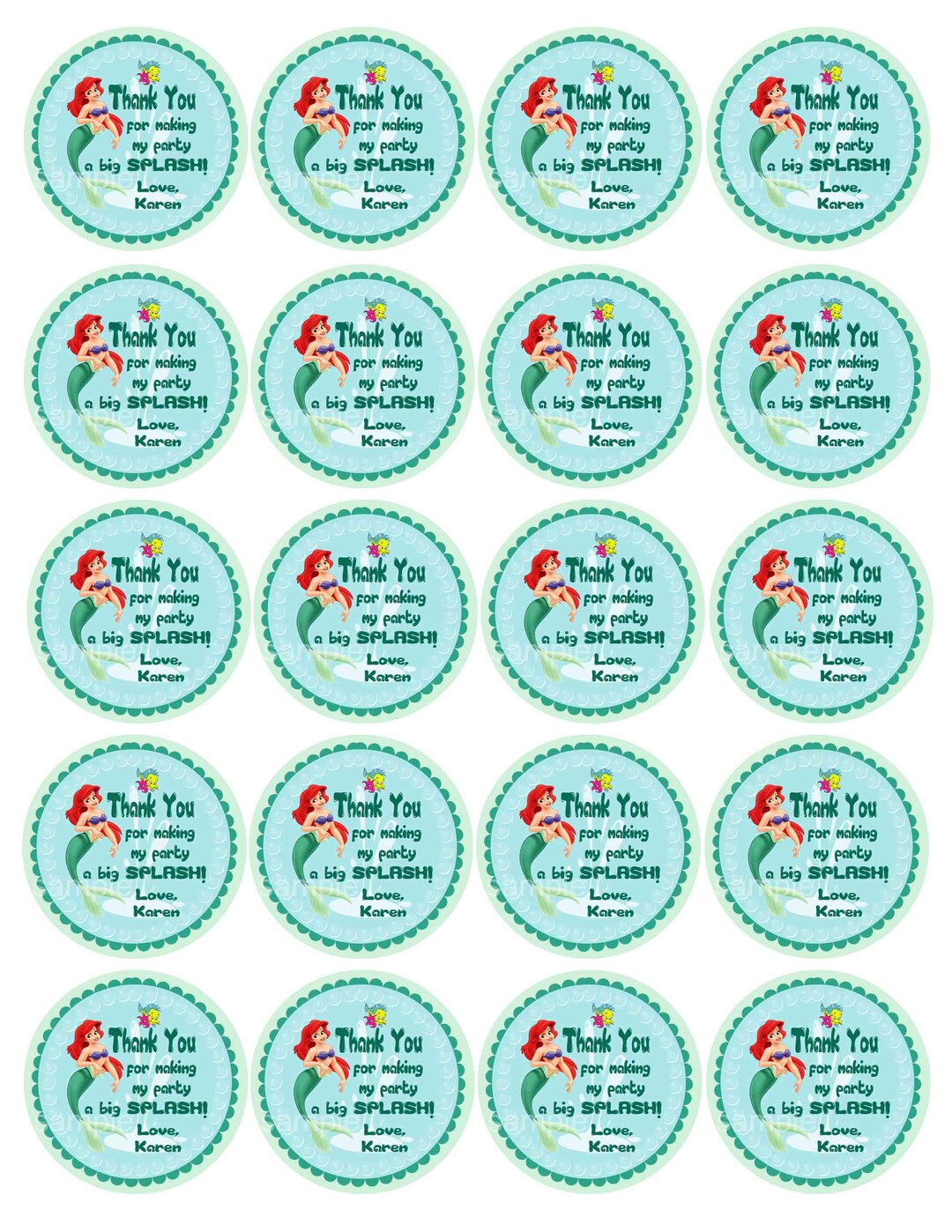 Little Mermaid Favor Tags / Thank You Tags / Bag Tags / Sticker ...