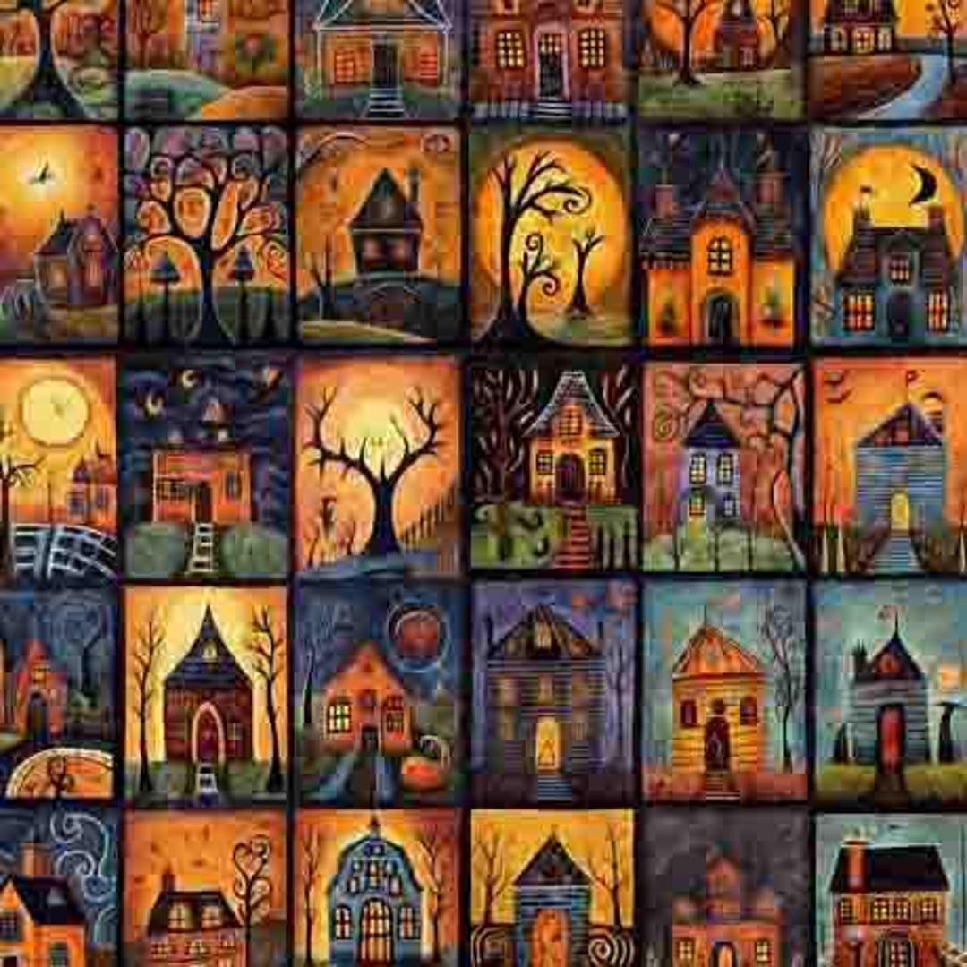 Miniature Haunted House Blocks From Creepin' It Real for Qtfabrics. 100 ...