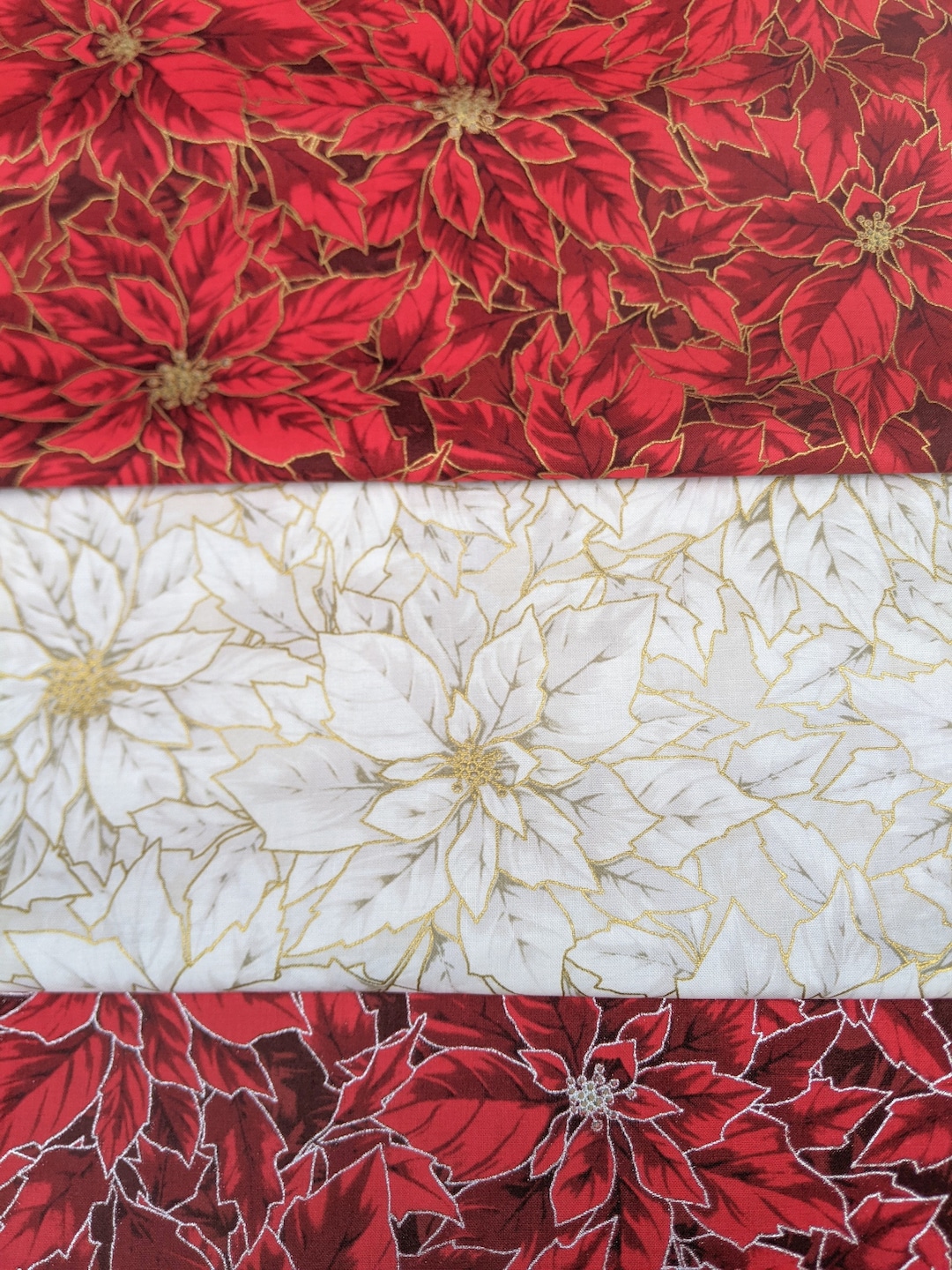 Elegant Poinsettias in 3 Colors. Holiday Elegance 100% Cotton ...