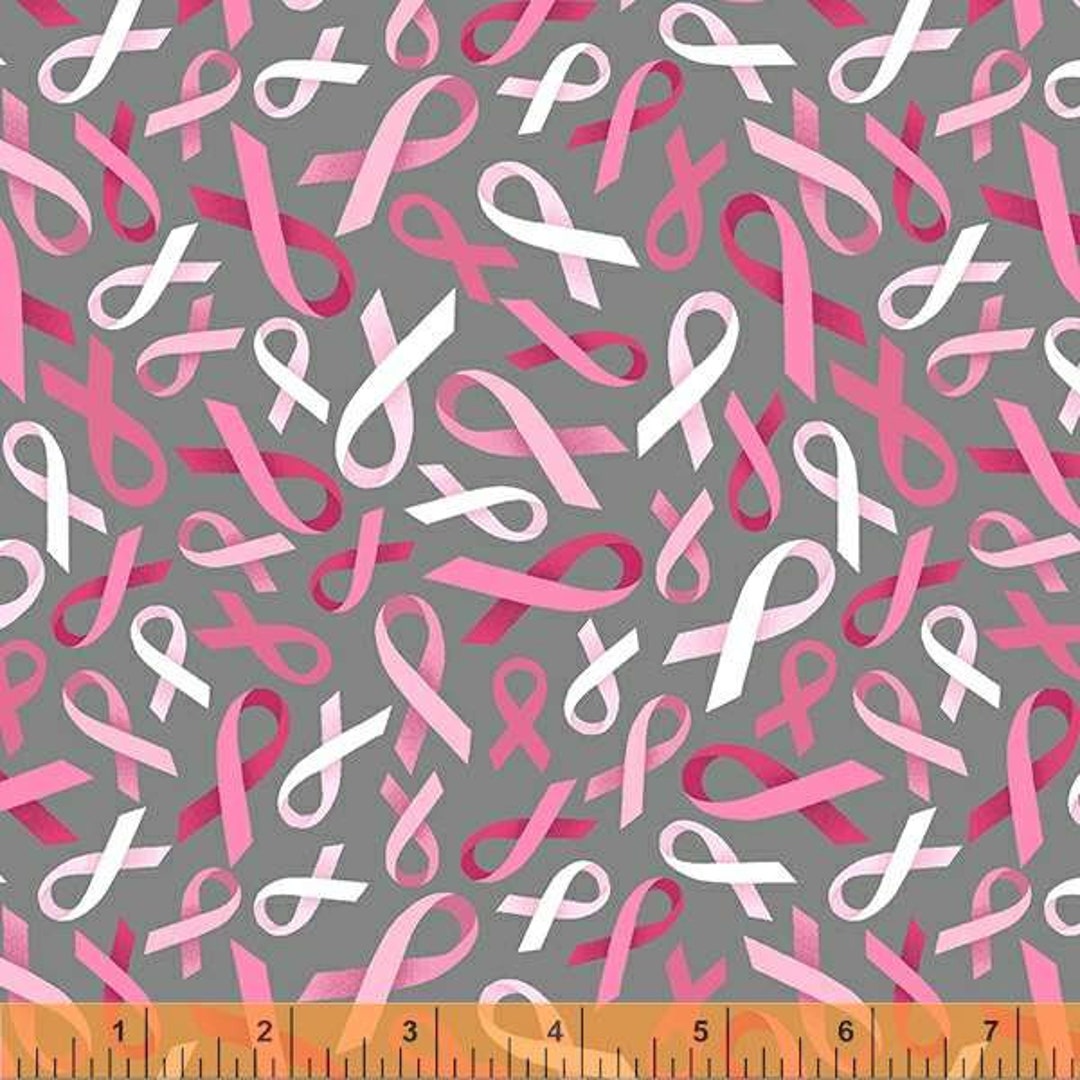 Pink Ribbon Fabric on a Grey Background. Windham Fabrics. Free Shipping ...