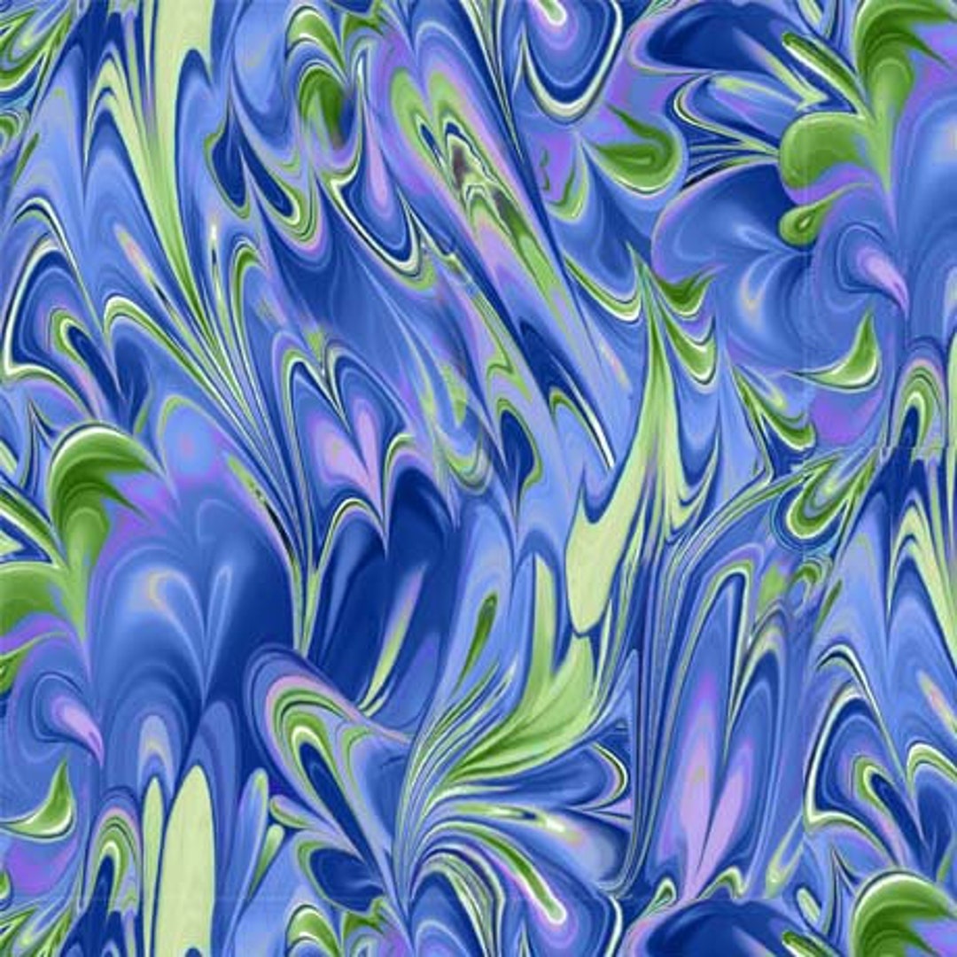 Purply Blue Marbled Fabric With Splashes of Green Pink and Cream, Part ...