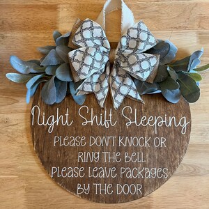 Night Shift Worker Door Sign / Round Wooden Welcome Sign for Front Door ...