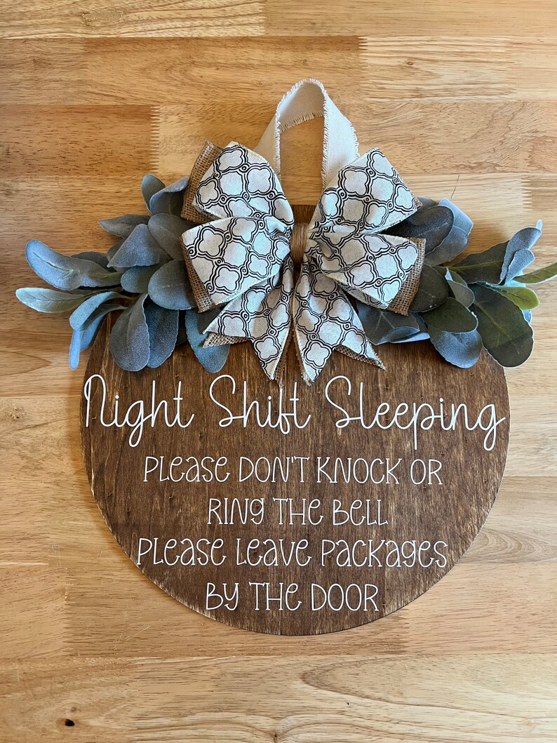 Night Shift Worker Door Sign / Round Wooden Welcome Sign for - Etsy