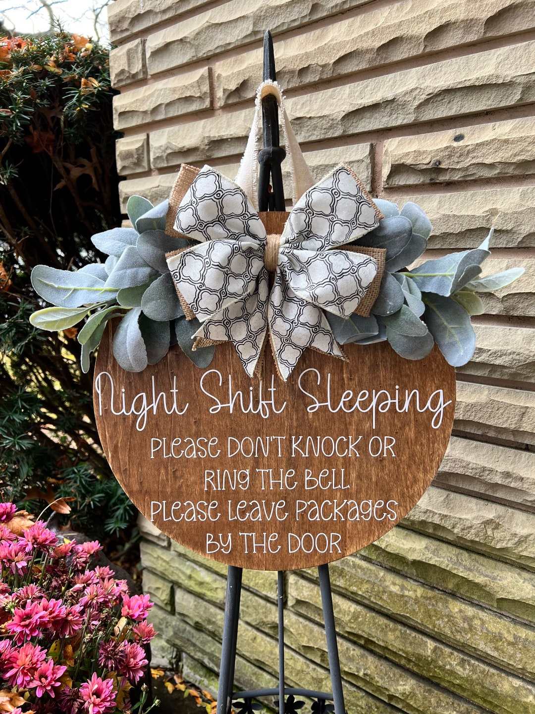 Night Shift Worker Door Sign / Round Wooden Welcome Sign for Front Door ...