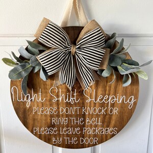 Night Shift Worker Door Sign / Round Wooden Welcome Sign for - Etsy