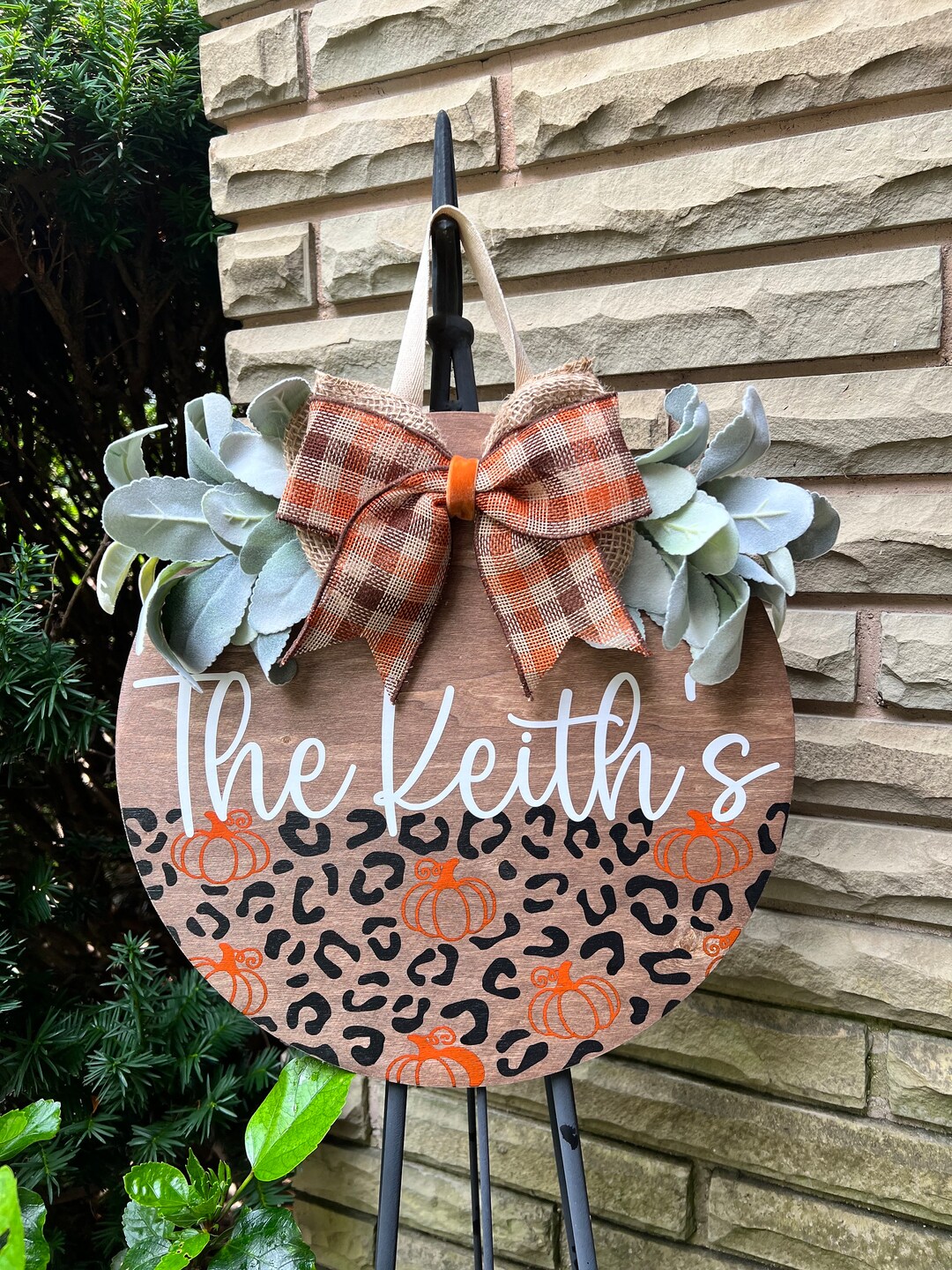 Personalized Pumpkin Cheetah Fall Round Wooden Door Sign / Wooden Door ...
