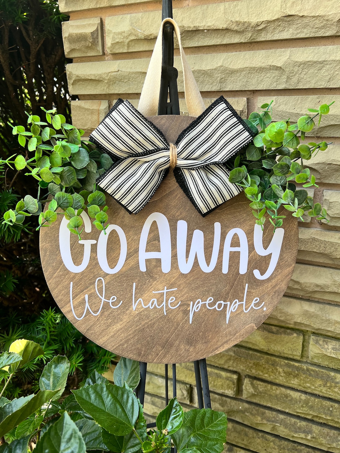 Door Sign With Funny Saying / Go Away Door Hanger / Wreath for Front ...