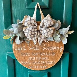 Night Shift Worker Door Sign / Round Wooden Welcome Sign for Front Door ...