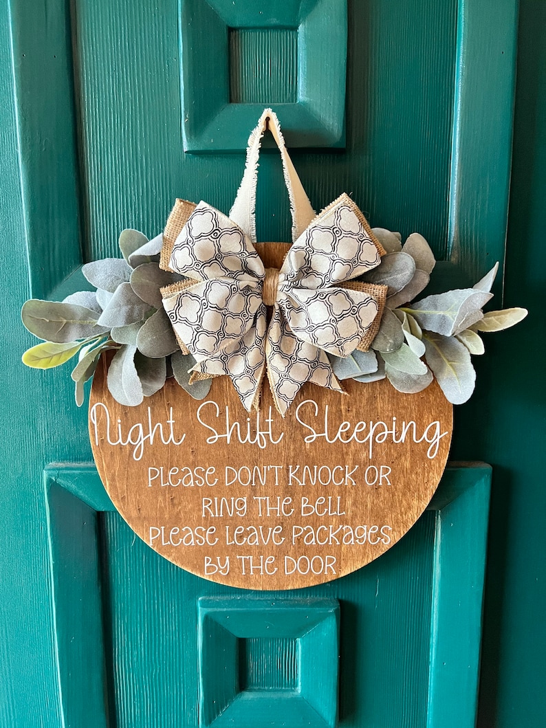 Night Shift Worker Door Sign / Round Wooden Welcome Sign for - Etsy