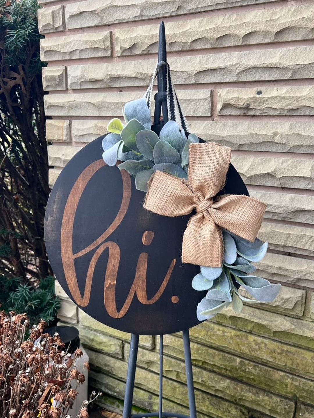 Distressed Hi Welcome Sign / Round Wooden Door Hanger / Front Porch ...