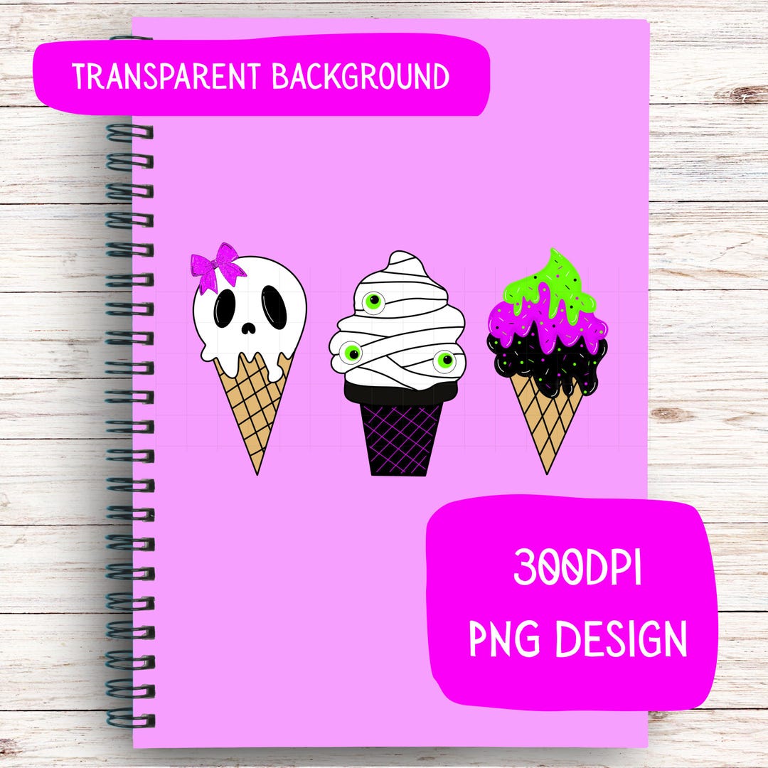 Halloween Ice Cream Cone Clipart PNG: Spooky Mummy & Skeleton Design - Etsy