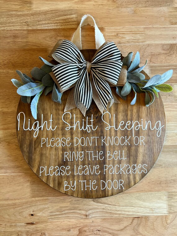 Night Shift Worker Door Sign / Round Wooden Welcome Sign for - Etsy