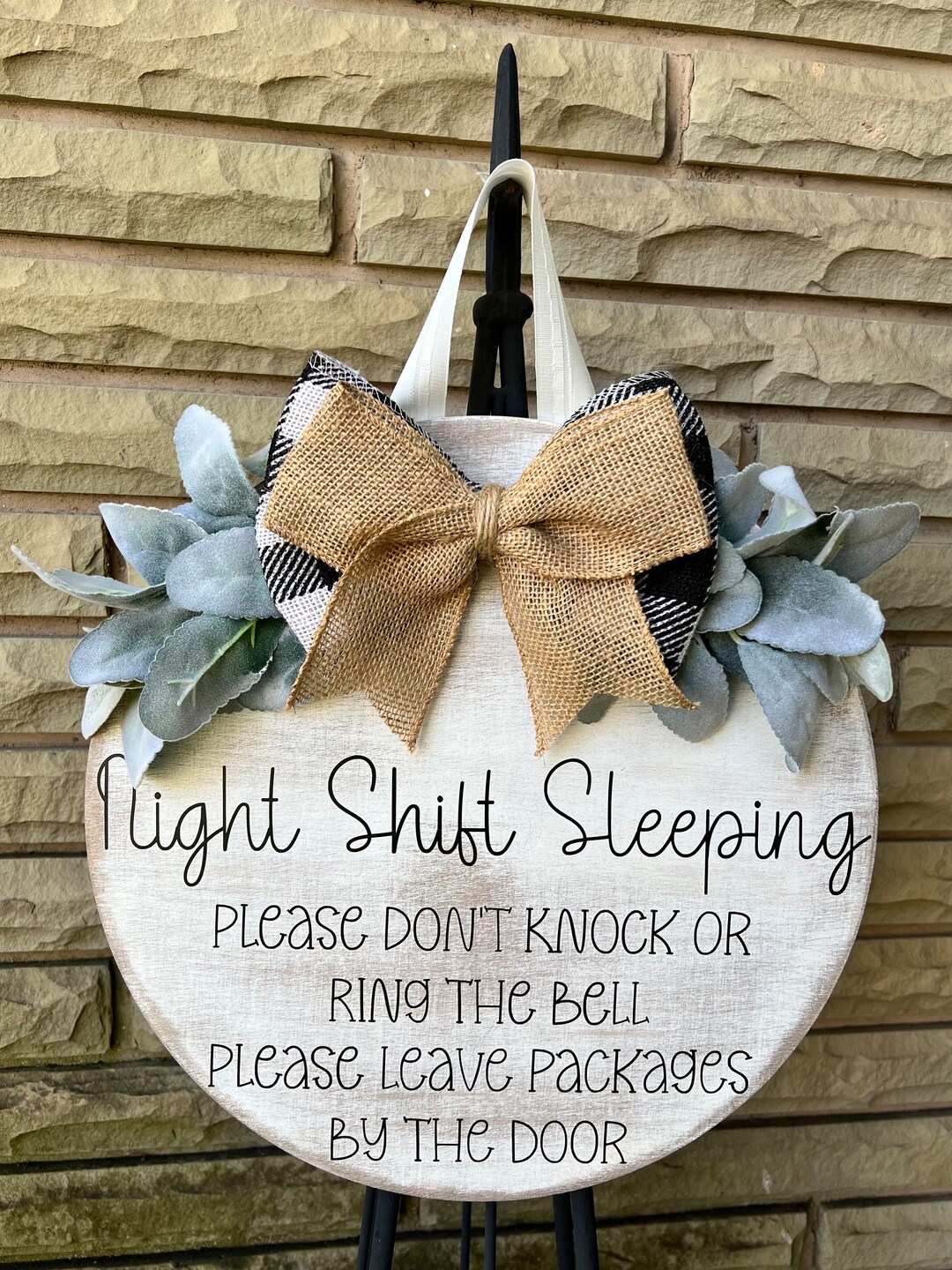 Night Shift Worker Door Sign / Round Wooden Welcome Sign for Front Door ...