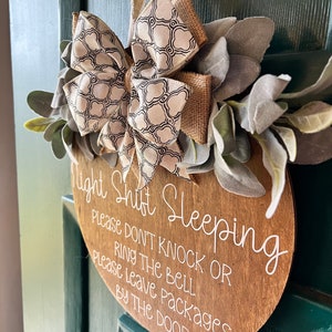 Night Shift Worker Door Sign / Round Wooden Welcome Sign for Front Door ...